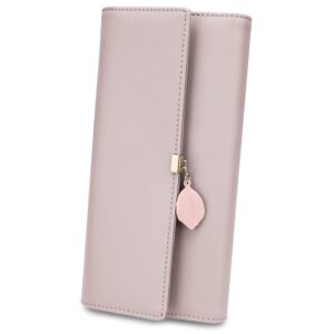 yaluxe wallet for women rfid blocking genuine leather leaf pendant snap card holder organizer zipper coin purse