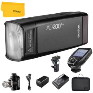 godox ad200 pro ad200pro strobe pocket flash, 200w ttl outdoor flash hss speedlite 1/8000s, powerful li-ion battery, with godox xpro-n ttl wireless flash trigger compatible for nikon camera