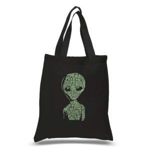 la pop art small word art tote bag - alien - black