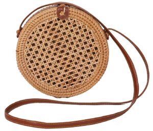 rattan bags for women - handmade wicker woven purse handbag circle boho bag bali - crossbody heart