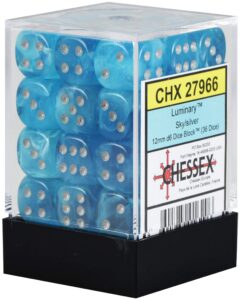 chessex 27966 dice, sky w/silver, 12 mm