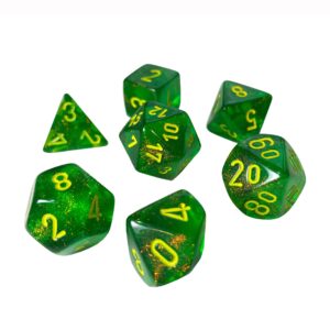 chessex borealis maple green/yellow polyhedral 7-die set