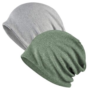 jemis women's baggy slouchy beanie chemo cap for cancer patients (2 pack armygreen & gray)