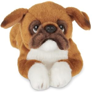 bearington boxer dog stuffed animal, brown and white plush faux-fur, for puppy fans and kids of all ages- 8 inches (lil roscoe)