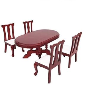 eatingbiting 1:12 dollhouse miniature furniture red wooden dining table chairs 5pcs set 1 table and 4 chair wooden creative handcraft gift for boys girls perfect for interior model.