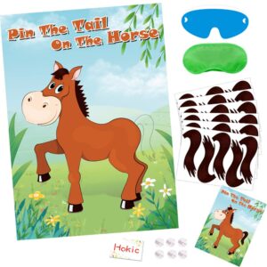 hooqict pin the tail on the horse game for kids birthday party games horse theme birthday party supplies for girls boys, large horse poster with 30 tail stickers horse party favors