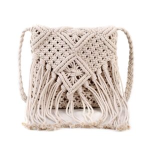 nice pies women's beach straw handbag woven tote fishing net beach bag large capacity mesh rope combination handbag (white)