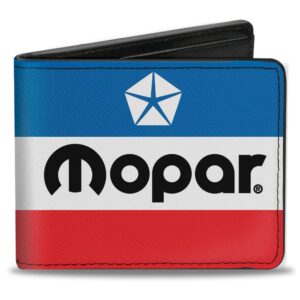 buckle-down men's mopar wallet, bifold, chrysler logo white blue red black, vegan leather, 4.0" x 3.5"