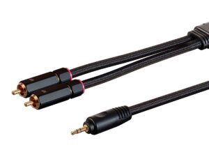 monoprice 3.5mm to 2-male rca adapter cable - 15 feet - black, gold plated connectors, double shielded with copper braiding - onix series