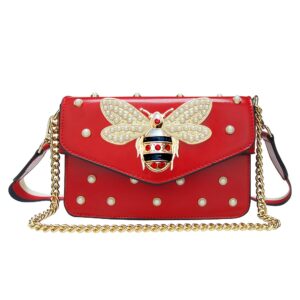 beatfull designer bee purse fashion crossbody purse with pearl for women pu leather shoulder bag clutch handbags