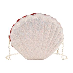 felice ann women mini glitter sequins seashell cross-body bag chain strap shoulder bag evening clutch handbag