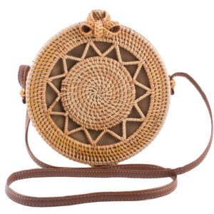 lycsix66 handmade round rattan bag boho summer straw bag women crossbody purse