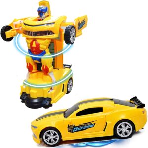 toysery transforming robot car - one button transformation toy car with realistic engine sounds, led lights and 360 degree rotation speed drifting function