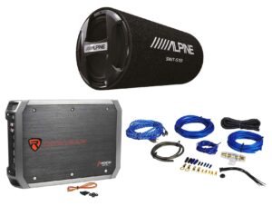 alpine swt-s10 1200w 10" car subwoofer in bass tube enclosure+amplifier+amp kit