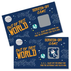 blast off to outer space - rocket ship baby shower or birthday party game scratch off cards - 22 count