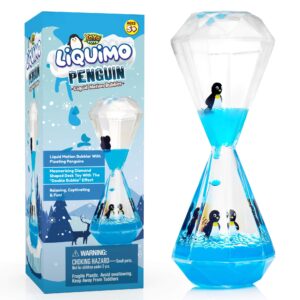 yoya toys liquimo penguin - liquid motion bubbler for kids and adults - penguin theme - satisfying toys for stress and anxiety relief - fidget toy can be used as a colorful kitchen timer