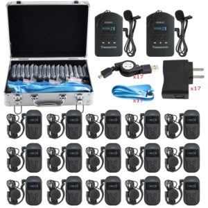 exmax exd-101 2.4ghz wireless audio tour guide system for industry visit, civic meeting, corporate/government visitant reception, student training - 2 transmitters 15 receivers & silver storage case