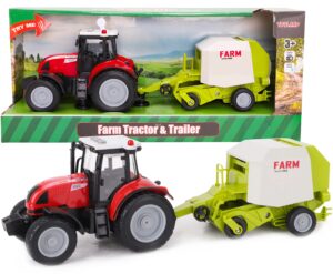 toyland® 37cm red tractor & trailer with lights & sound - childrens farm toys (tractor & baler)