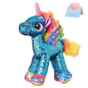 athoinsu 13'' blue flip sequin unicorn stuffed animal plush toy with reversible glitter sequins sparkle birthday children's day christmas valentine's day gifts for kids toddlers