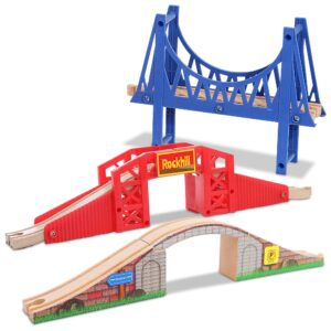 on track usa bridge accessory train set: suspension, overpass and arch bridge set compatible with all major toy trains railway expansion accessories, toy train track accessory