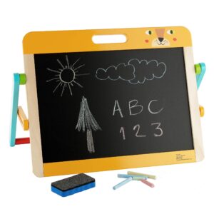 children's wooden tabletop easel with double-sided magnetic whiteboard & chalkboard, arts & crafts portable easel includes dry erase marker, chalk, magnetic letters & extra magnets, ages 3 and up