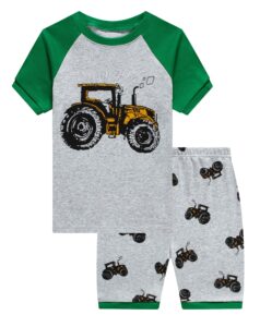 family feeling tractor little boys short sleeve pajamas sets 100% cotton summer pyjamas kids pjs size 4t tractor