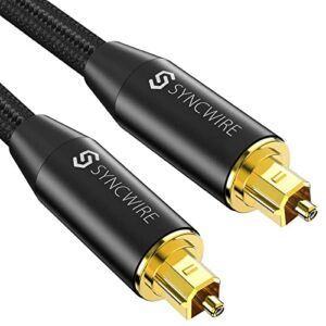 syncwire digital optical audio cable 10 feet, [24k gold-plated, durable nylon] fiber optic toslink cord compatible with sound bar, home theater, tv, playstation, samsung black