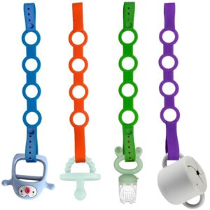 4pk toy safety straps, stretchable silicone pacifier clips baby toddler bottle toy harness straps for strollers, high chair, shopping trolley,cars,hanging baskets,cribs,bags