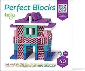 tegu 40 piece perfect blocks building set purple & blue (amazon exclusive)