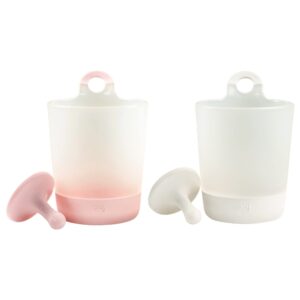 puj phillip cups for kids - hangable training cups - rinse-and-play reusable plastic cups with grippy hooks - dishwasher safe - set of 2 (blush and marshmallow)