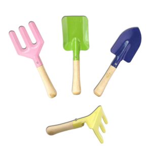 lidago set of 4 kids garden tools includes shovel, rake, and trowel | children beach sandbox toy