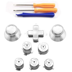 aluminium alloy metal thumbstick joystick cap+ bullet button+ d-pad dpad buttons with screwdrivers set for xbox one controller (silver)