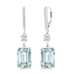 gem stone king 925 sterling silver sky blue simulated aquamarine dangle earrings for women (14.08 cttw, emerald cut 14x10mm)