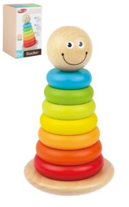 acooltoy wooden rainbow stacking tower, stacking ring toys for children over 18 months