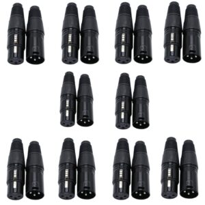 gchee 10 pairs dmx xlr 3 pin male/female audio mic snake plug audio microphone cable connector, black housing