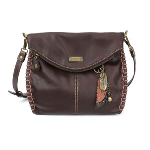 chala charming crossbody bag with metal feather - dark brown