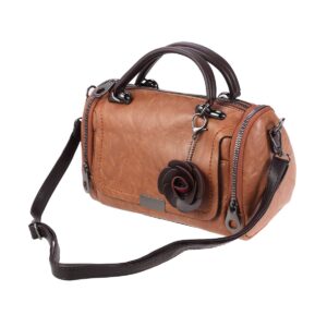 tendycoco crossbody bag barrel handbag with flower pendant for women (brown)