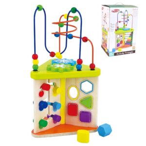 acooltoy wooden activity cube 5 in 1, baby activity center for boys and girls 1,2,3 years old