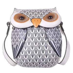 cross-body handbags girl's classic cartoon owl shoulder pu leather mini casual bag (white)