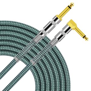 tisino guitar cable 10 ft, 1/4 inch cable straight to right angle guitar cord instrument cable for electric guitar, bass, amp, keyboard, mandolin - green