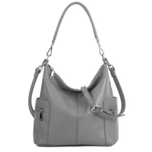 yaluxe women's multi pocket soft cowhide leather medium purse style shoulder bag grey