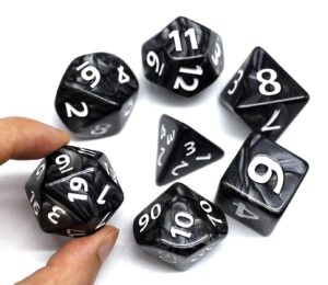 dice- dnd dice set 25mm rpg dice for dungeons and dragons d&d pathfinder mtg role playing dice giant black polyhedral dice with dice bag