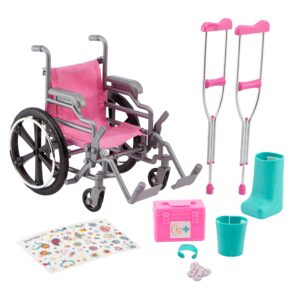 journey girls wheelchair playset for 18 inch dolls, includes cast and crutches