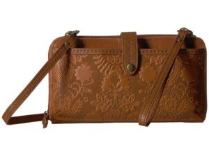 the sak iris large smartphone crossbody, tobacco floral embossed