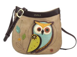 chala handbags owl crescent crossbody handbag purse, owl lovers