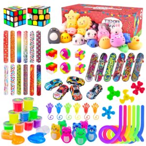 party favor toy assortment bundle, magic cube, squishies, slap bracelets, party favors toy for birthday, classroom rewards, carnival prizes, pinata filler, goodie bag fillers for boys girls 4-8-12