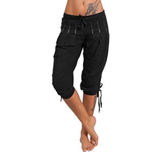 snowsong women's drawstring capri pajama pants cropped lounge pants with pockets harem pants