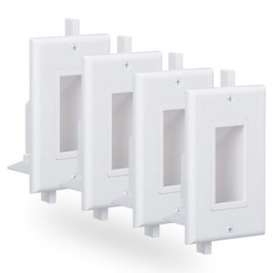 recessed cable wall plate 4 pack integrated mounting bracket, bottom opening wall plate cable pass through for speaker wires, coaxial cables, hdmi cables and networking cables wi1009-4