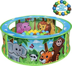 sunny days entertainment zoo adventure ball pit with play balls – indoor pop up play tent for toddlers and kids | colorful balls included | amazon exclusive