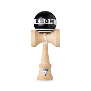 krom - kendama toy strogo black - original - high wood quality - extra strong - for beginner and pro - gift pack : extra string + stickers